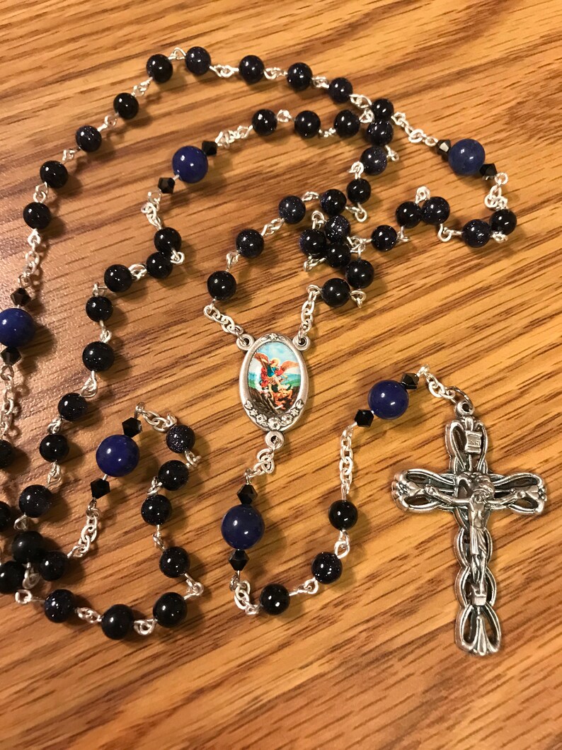 Thin Blue Line - St. Michael Blue Goldstone Rosary - Police Rosary ...