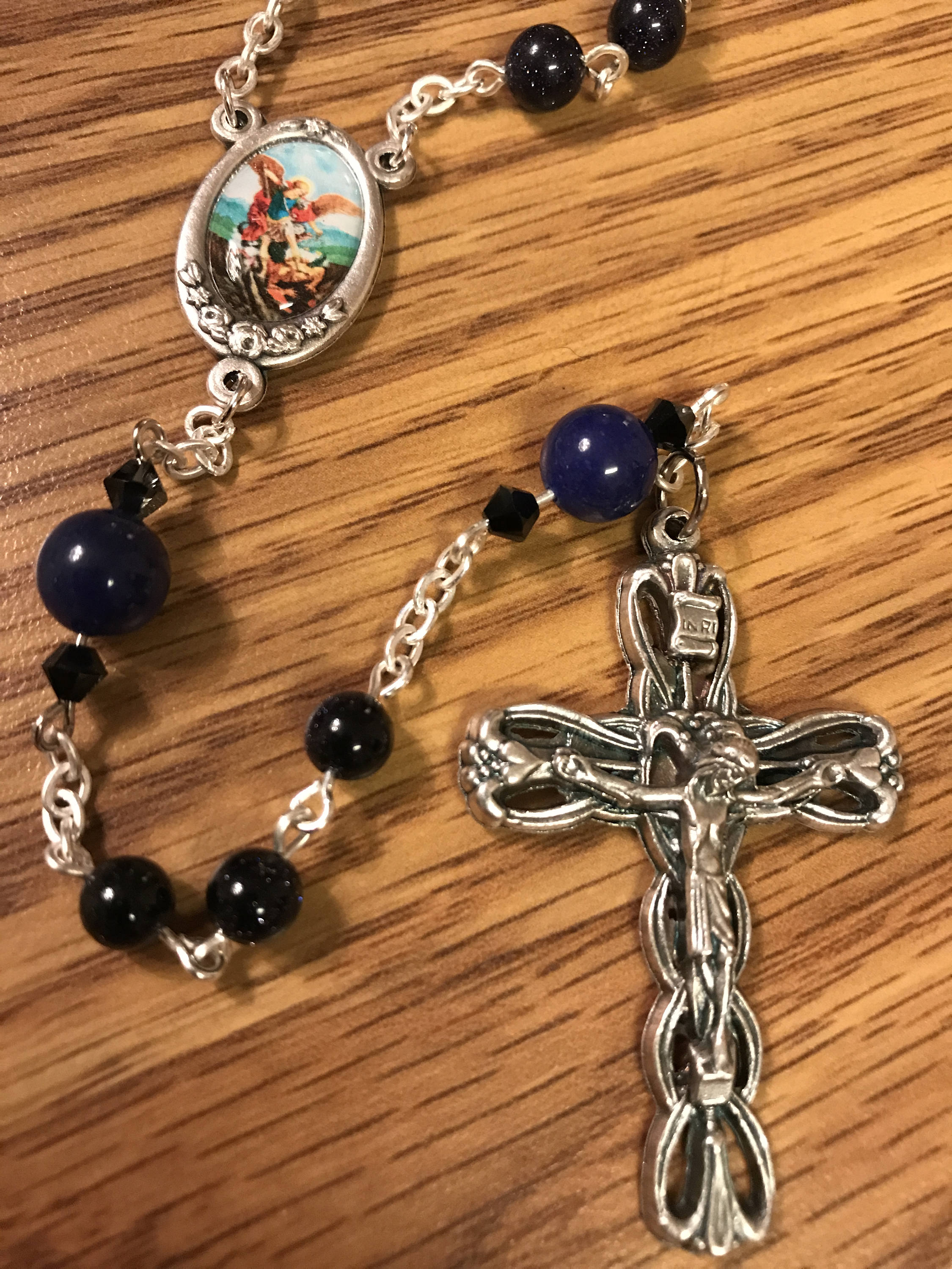 Thin Blue Line - St. Michael Blue Goldstone Rosary - Police Rosary ...
