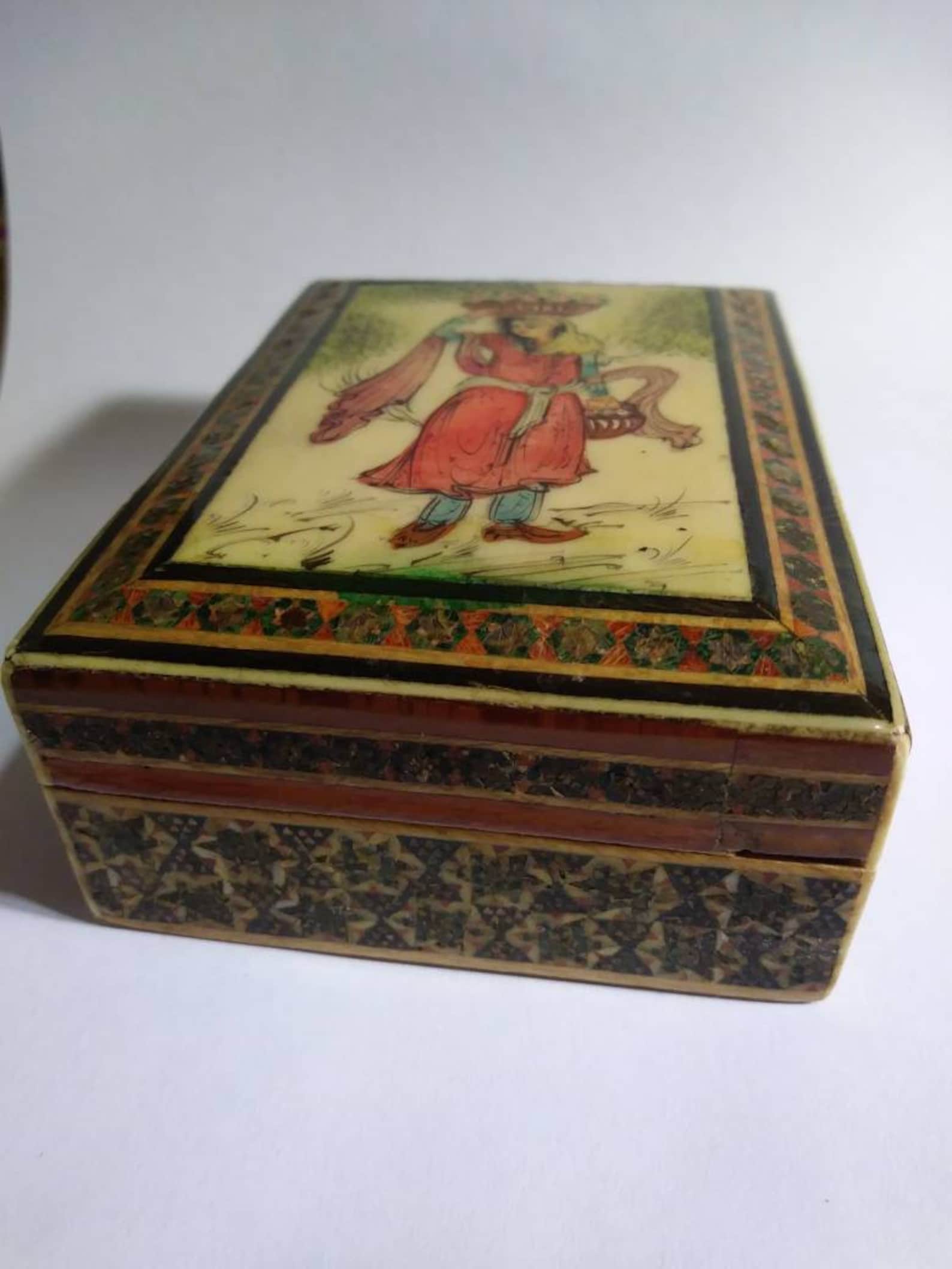 Box Collector Vintage Persian Box, Hand Painted Wood Inlaid Box Vintage ...