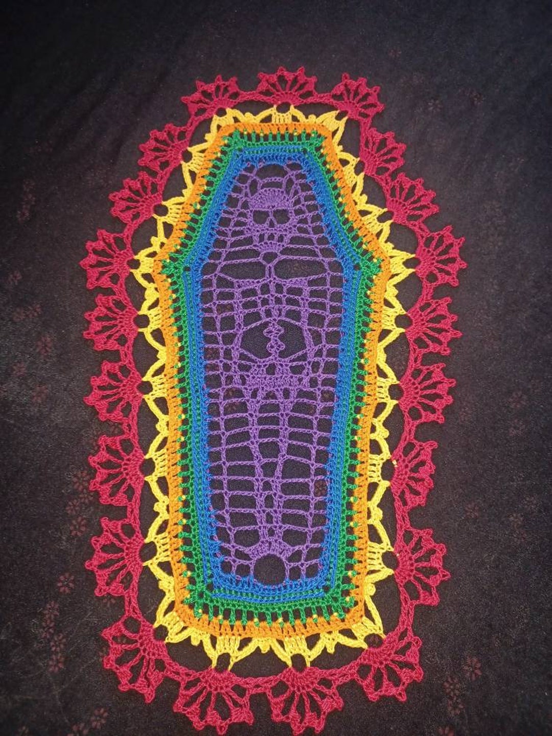 Beautiful Colors of the Rainbow in a Skeleton Doily With a Casket Shape ...