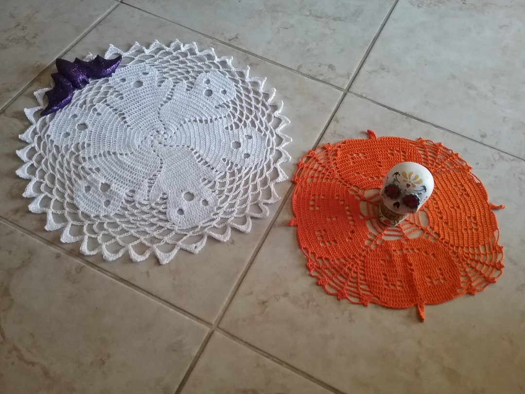 Holiday Halloween Doily Set Ghost and Pumpkin Doilies - Etsy