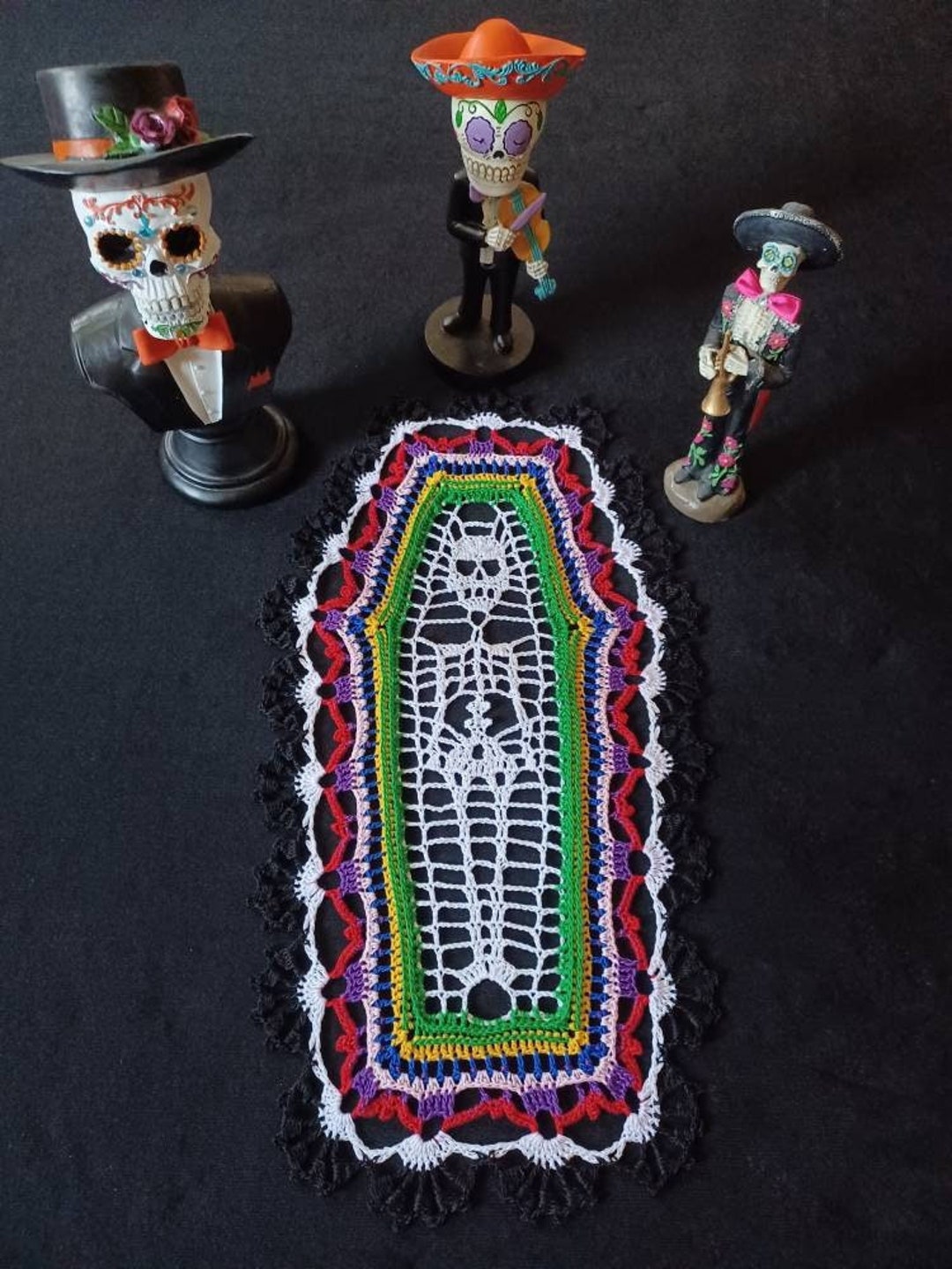 Skeleton Doily in Day of the Dead Colors, Dia De Los Muertos Colors ...