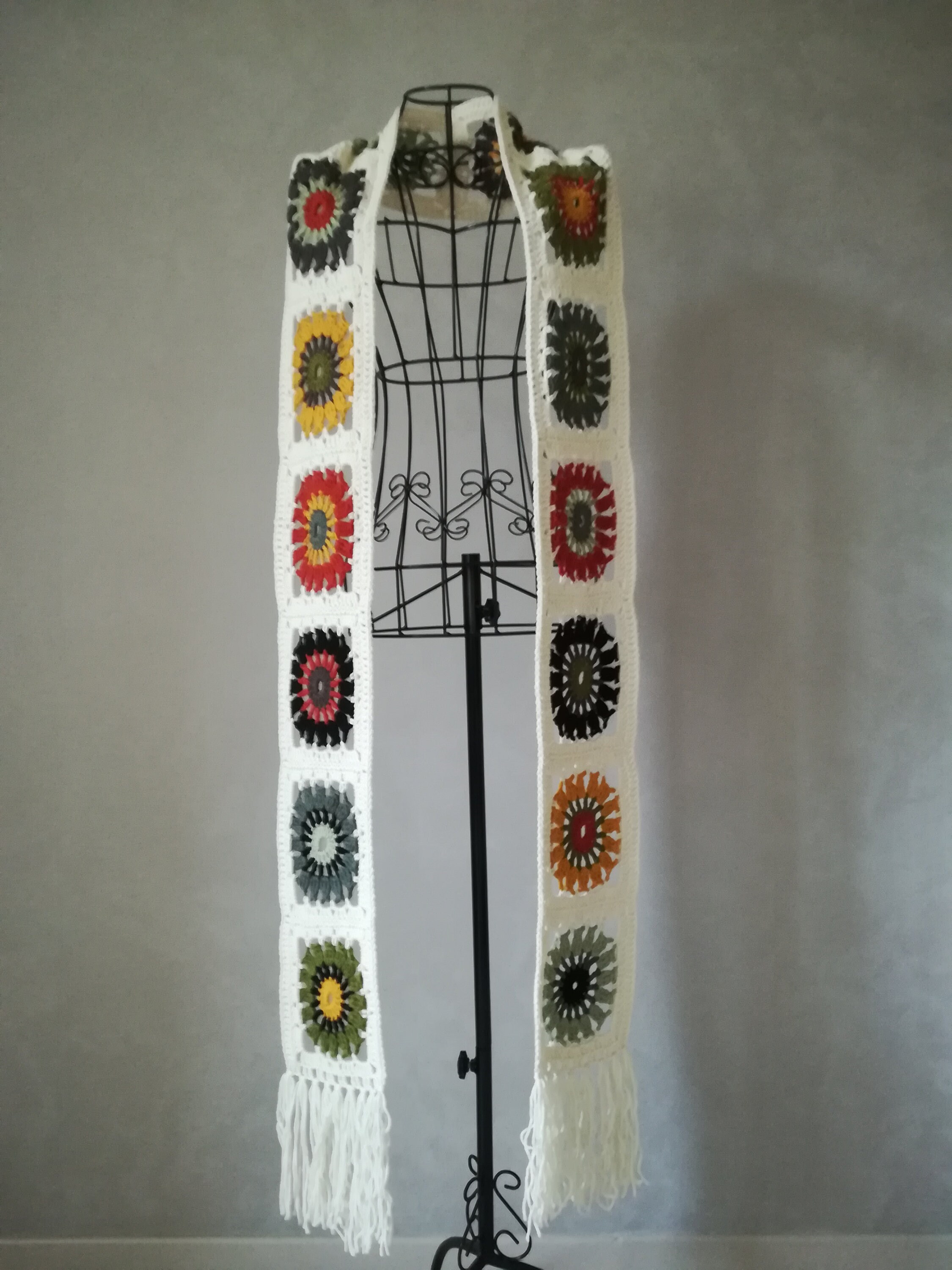 Long Scarf Afghan Scarf Granny Square Scarf Fringes Scarf - Etsy