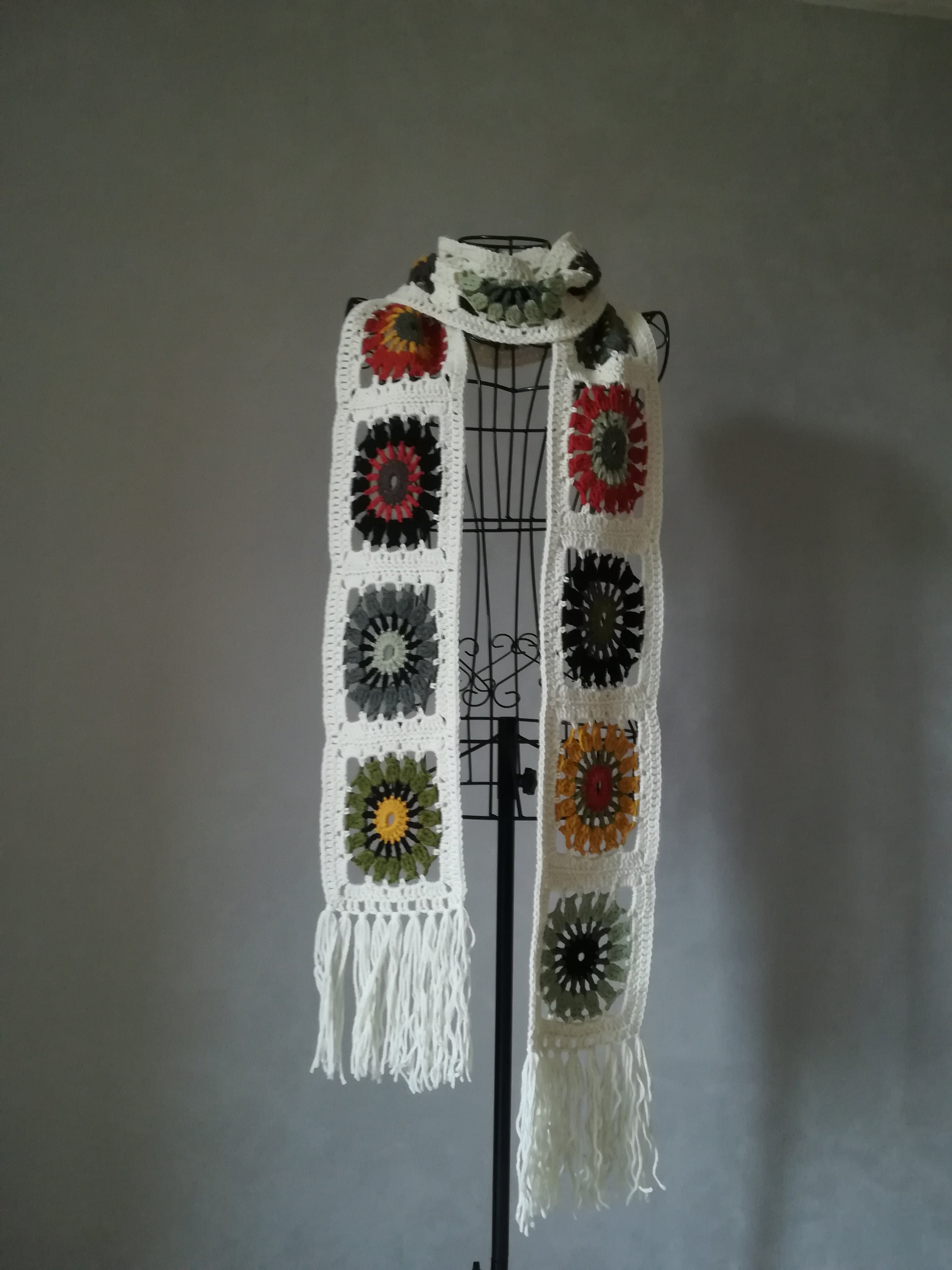 Long Scarf Afghan Scarf Granny Square Scarf Fringes Scarf - Etsy