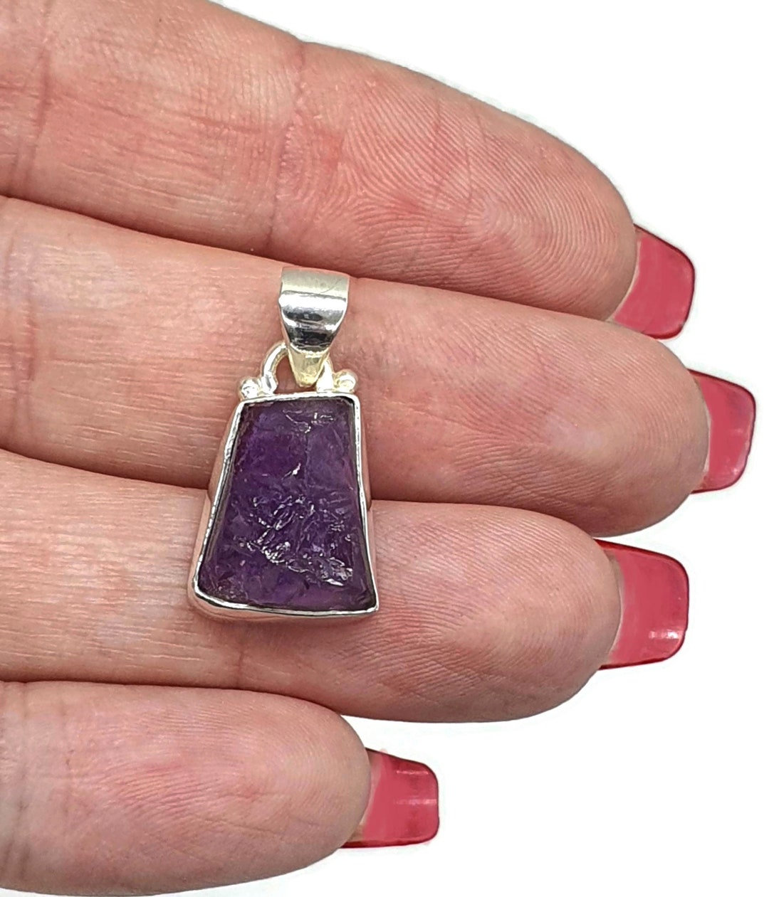 Raw Amethyst Pendant, Sterling Silver, February Birthstone, Rectangle ...