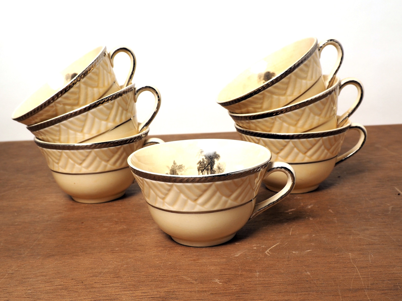 Set of Seven Cream Off White Tea Cups with Handle and Rim Gold | Etsy