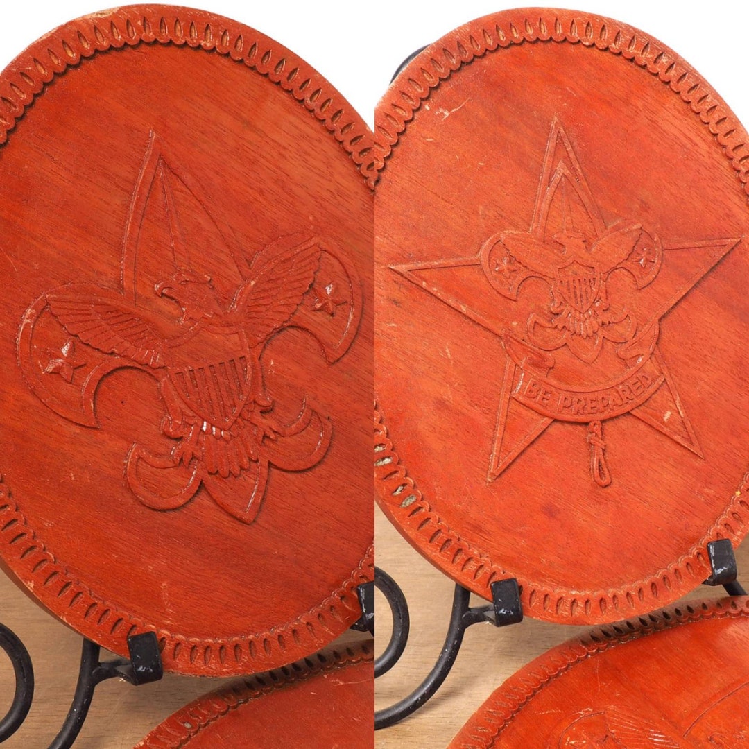 Vintage Boy Scouts of America Wooden Round Oval Signs, Set of Two Pair ...