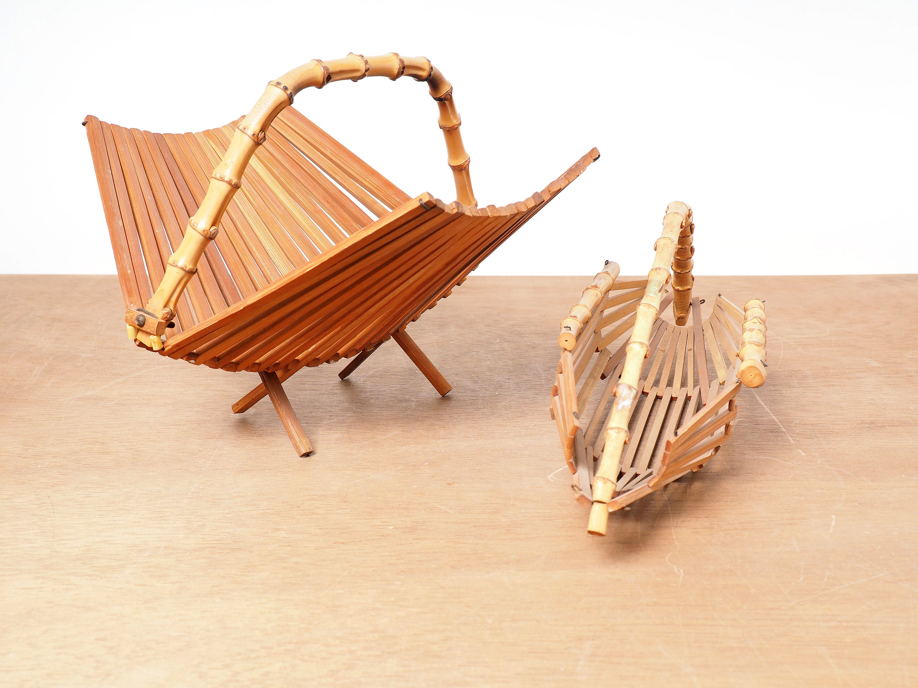 Vintage Bamboo Slat Basket With Handle Fruit Banana Basket | Etsy