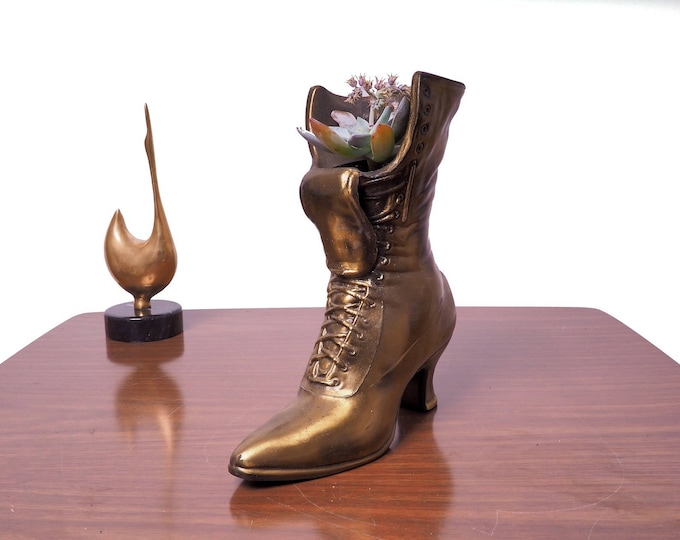 Vintage Victorian Brass Boot Planter Vintage Boho Mid - Etsy