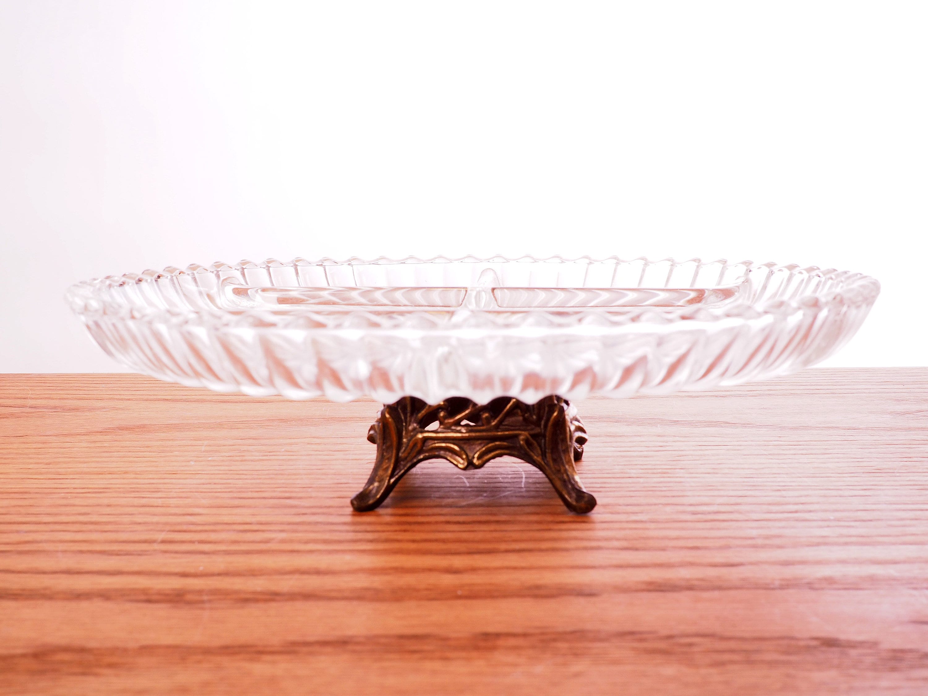 Mid Century Modern Vintage Glass Dish on a Brass Metal | Etsy