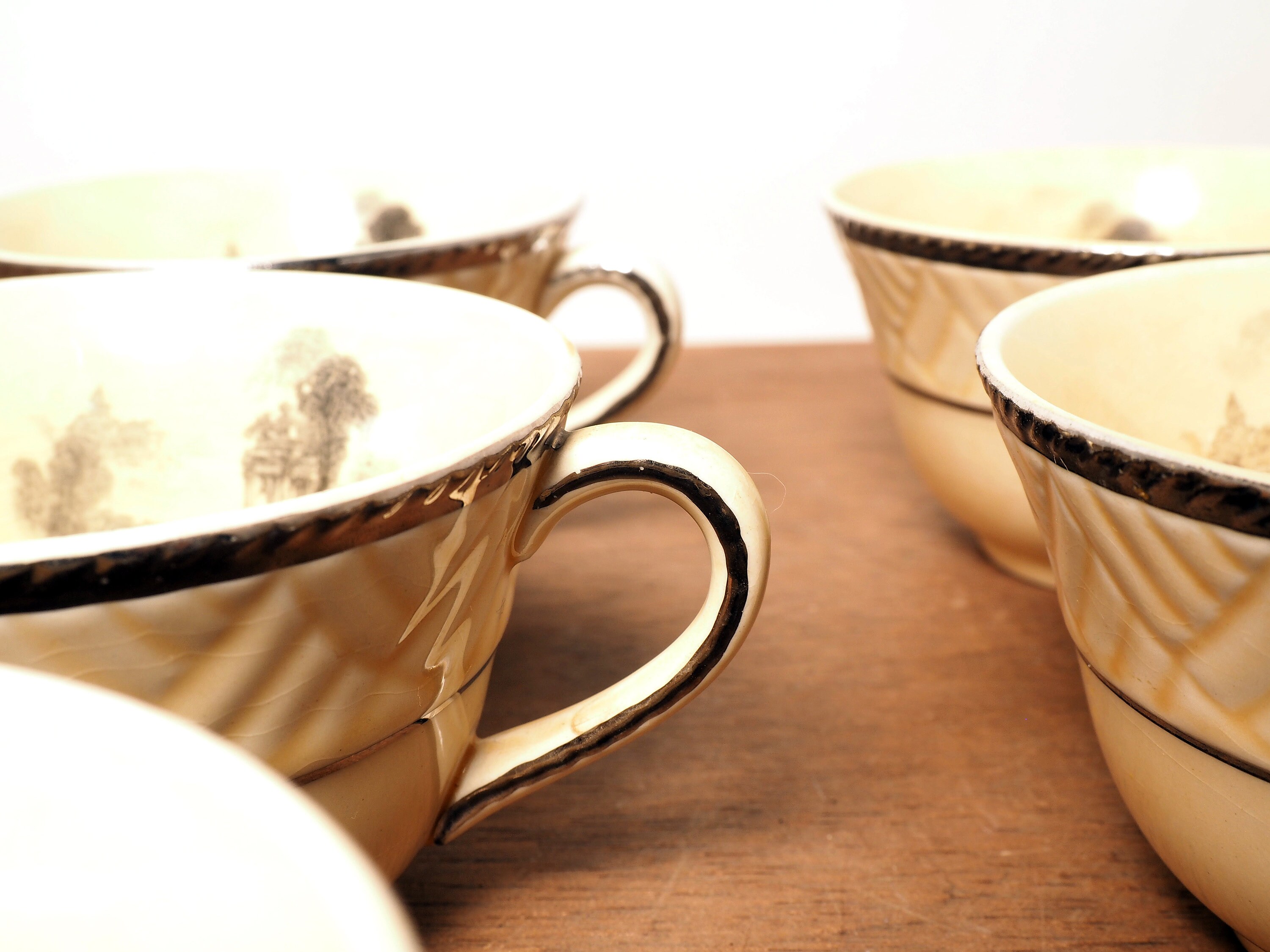 Set of Seven Cream Off White Tea Cups with Handle and Rim Gold | Etsy