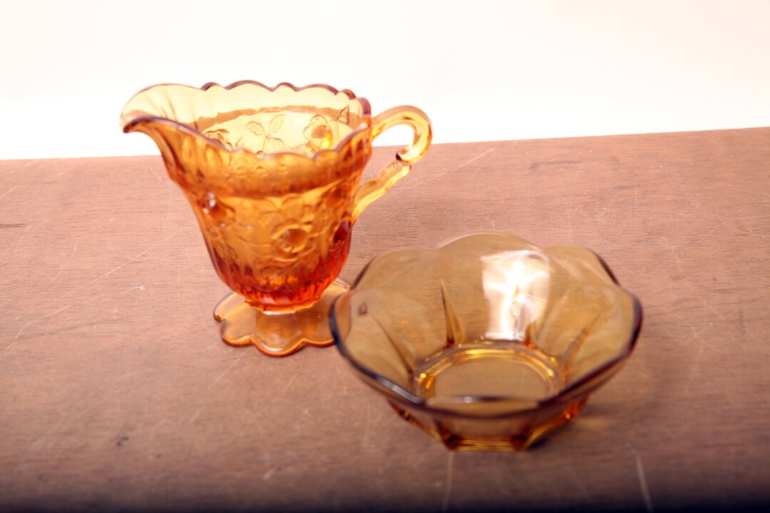 Vintage Amber Glass Milk Cream Pourer With Sugar Cube Bowl - Etsy