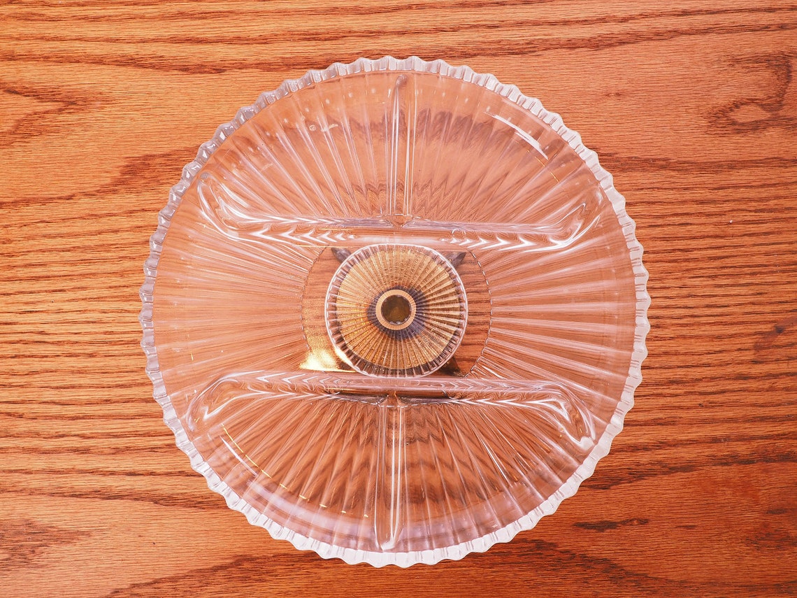 Mid Century Modern Vintage Glass Dish on a Brass Metal | Etsy