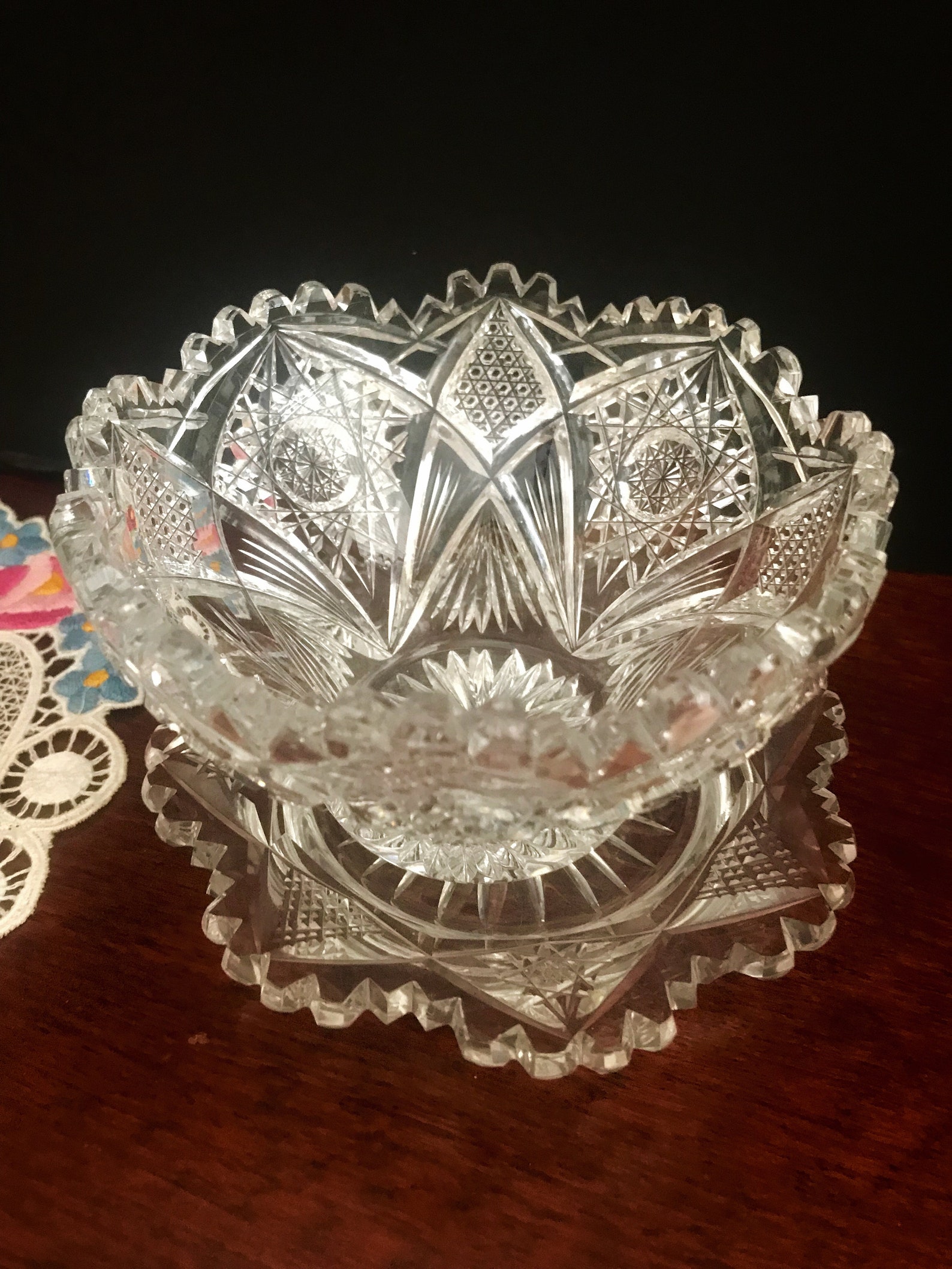 Vintage Antique Brilliant Cut Crystal Bowl and Tray Candy , Relish Nut ...
