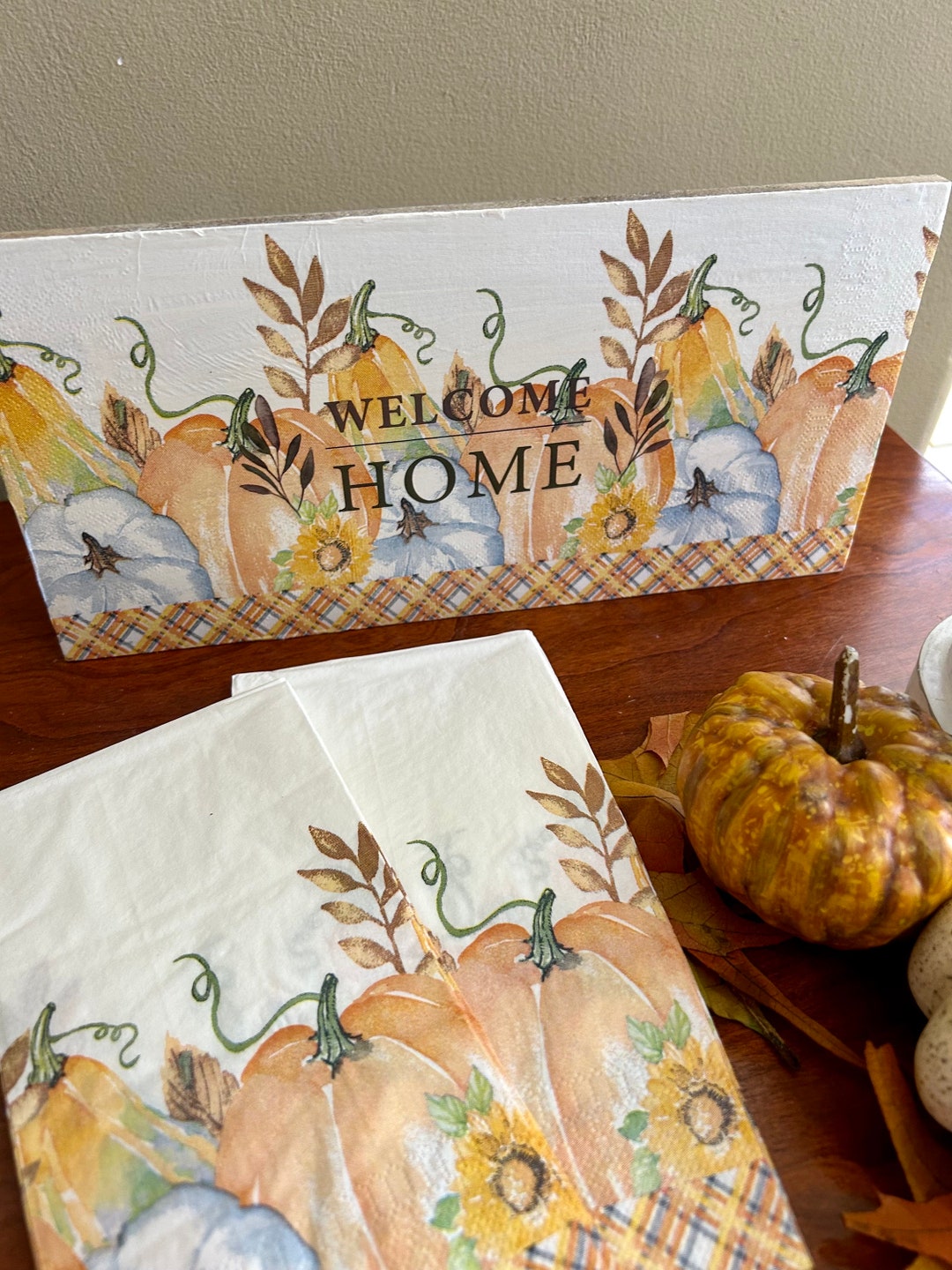 Fall Pumpkins and Fall Leaves Decoupage Napkin Set 4 , Crafting Paper ...