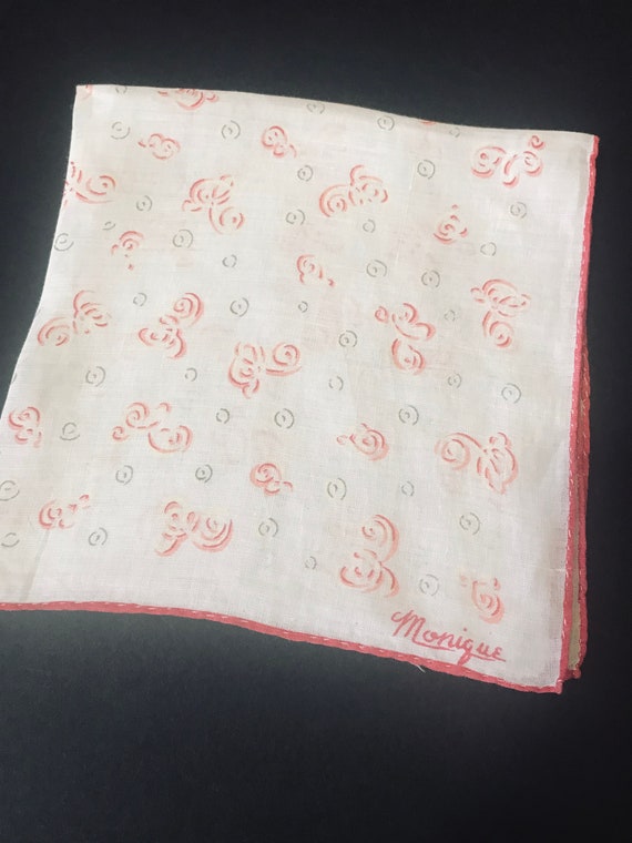Vintage 1960 signed "Monique " handkerchief , MCM ab… - Gem