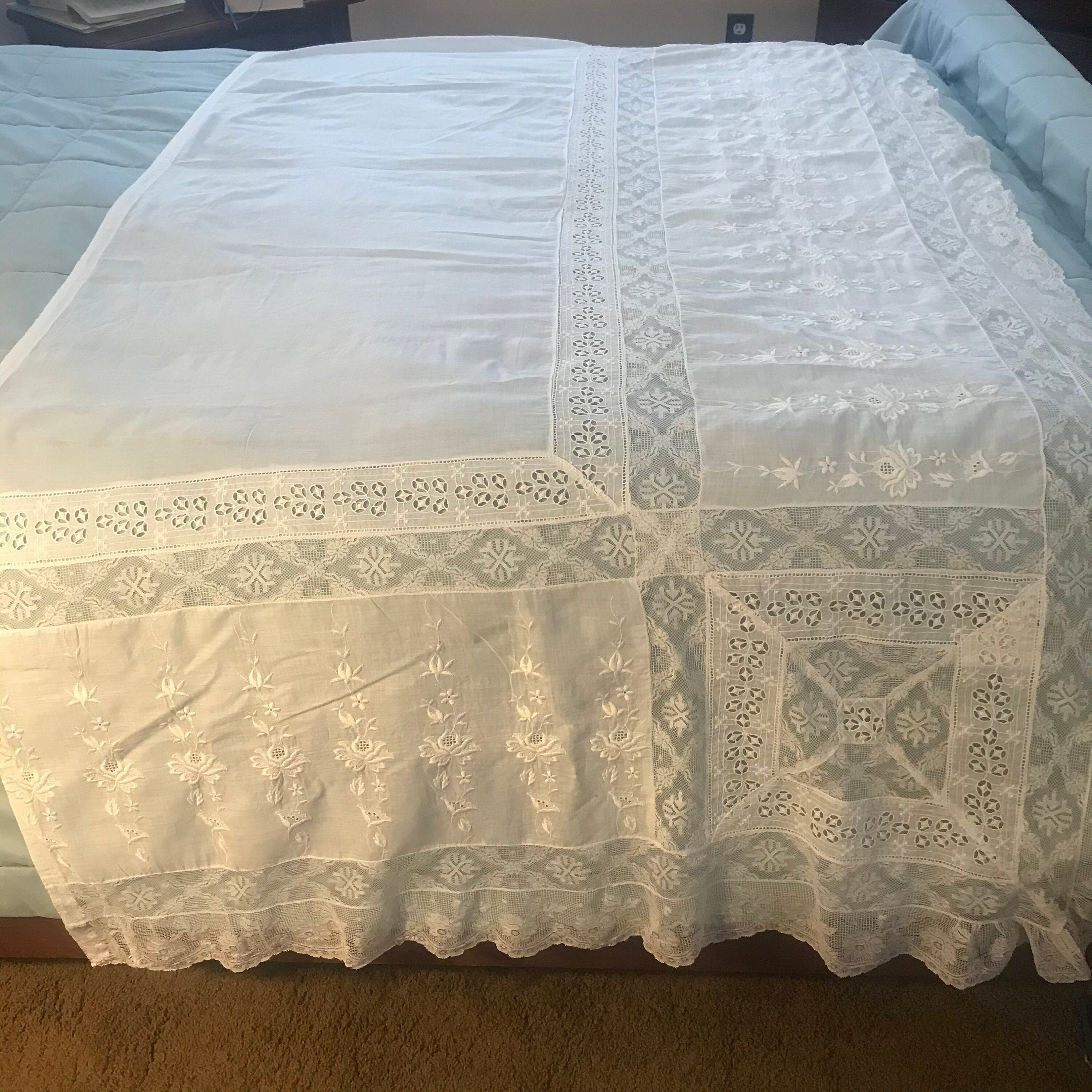 Vintage / Antique European Style Lace Embroidered Bed Scarf | Etsy