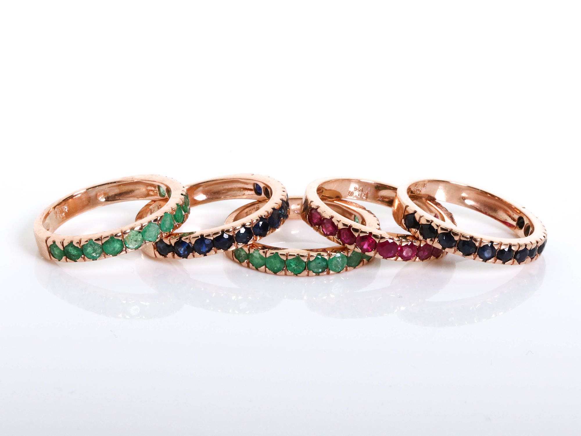 Half Eternity Gemstone Band - Stackable Multi Gemstone Band - Rose Gold ...