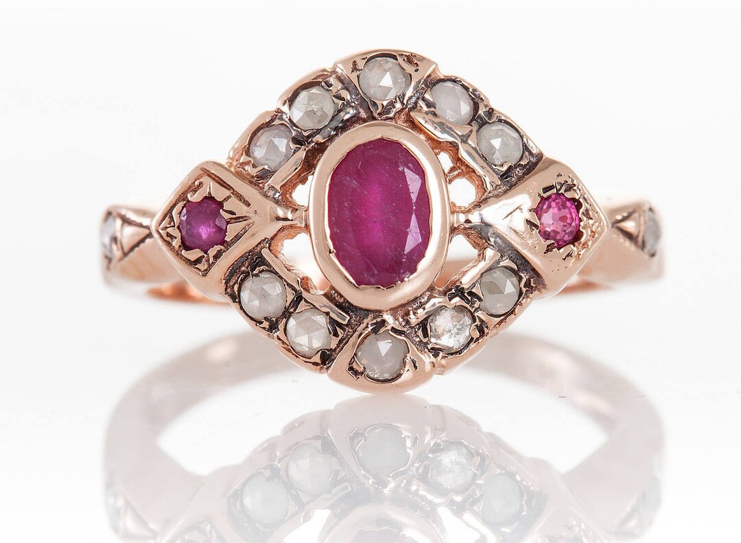 Pink Ruby Ring - Ruby Rose Cut Diamonds Ring - July Birthstone Ring ...