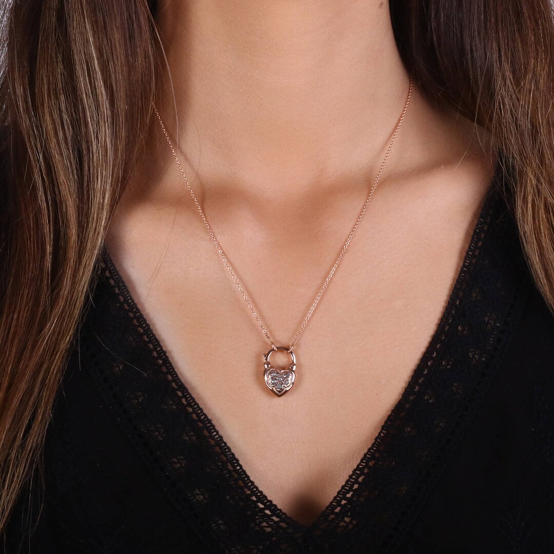 Small Heart Diamond Padlock - Gold Heart Diamond Padlock - Vintage Gold ...