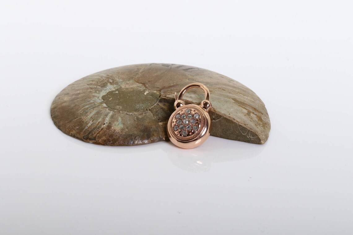 Round Diamond Padlock Rose Gold Diamond Padlock Vintage - Etsy