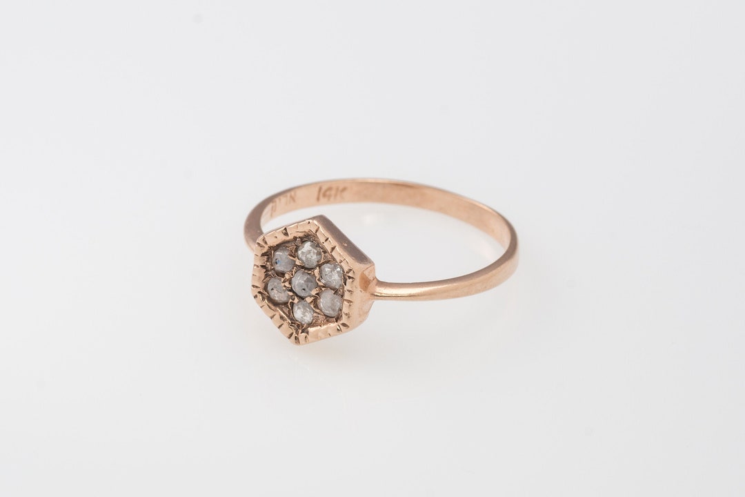 Rhombus Raw Diamond Engagement Ring in 14K Solid Gold - Geometric Ring ...