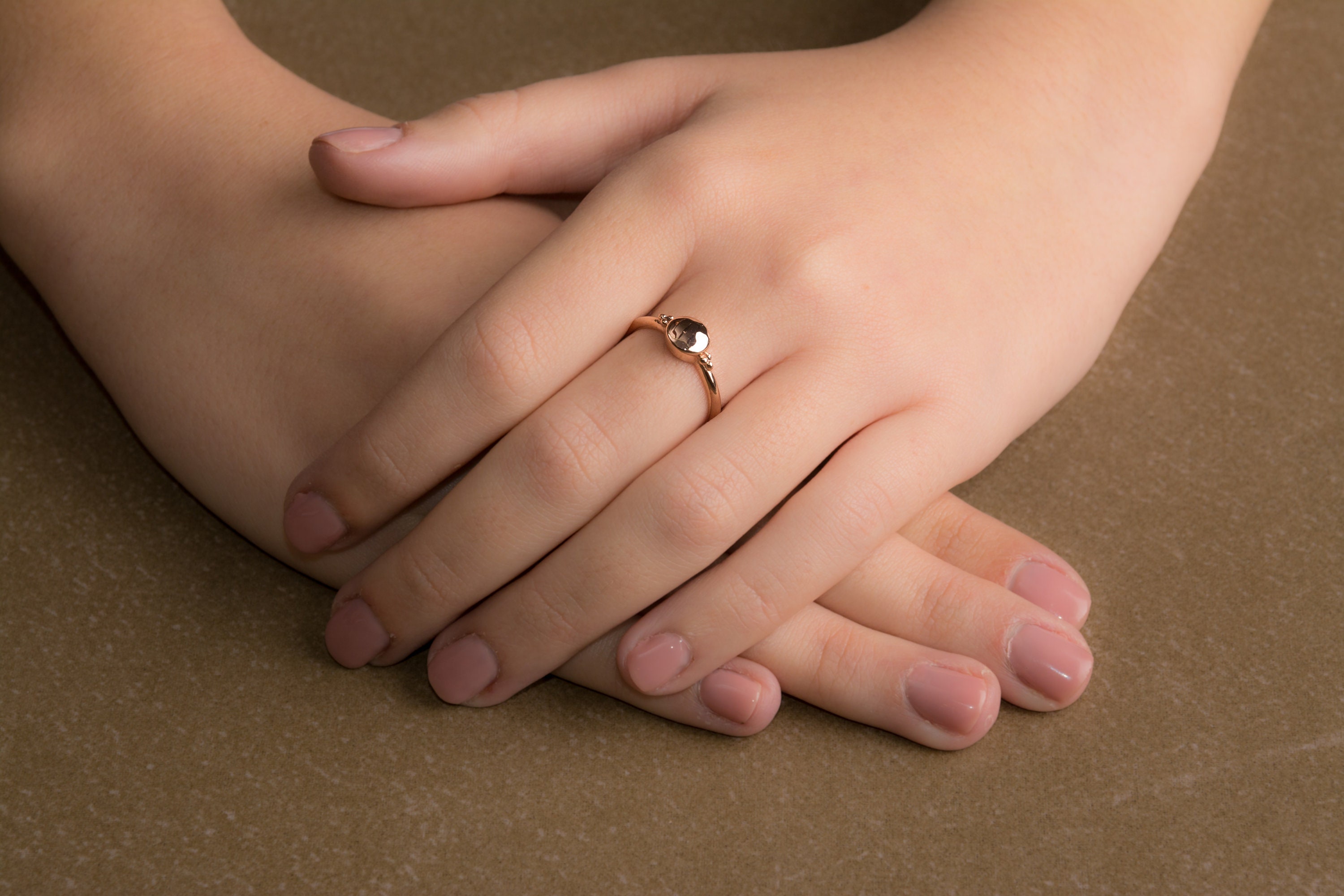 14k Solid Gold Round Disc Ring Rose Gold Ring Gold Circle | Etsy