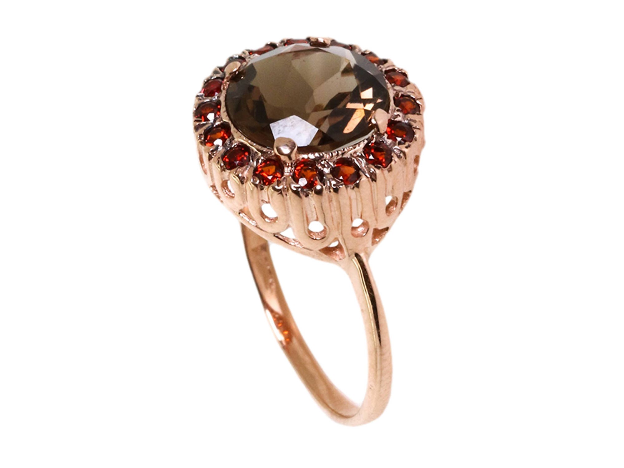 Round Smoky Topaz Ring Topaz and Garnet Gold Ring Vintage | Etsy