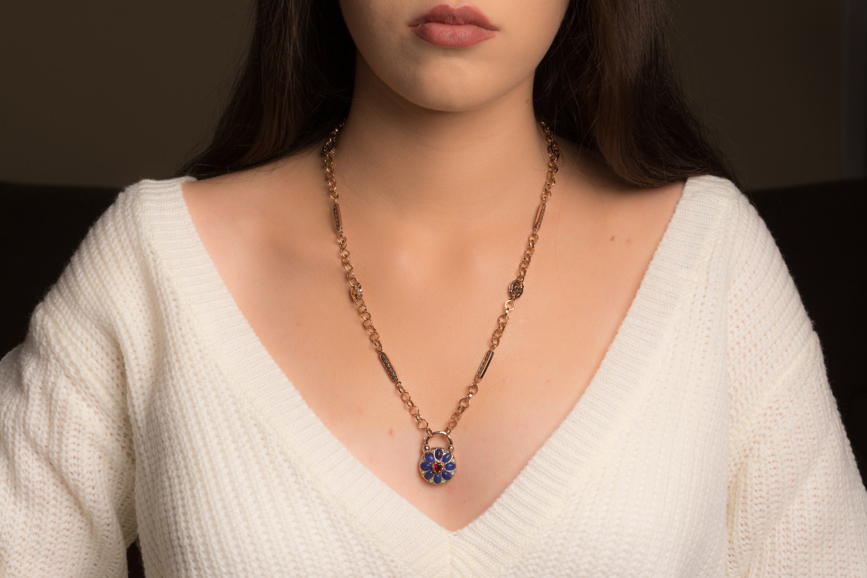 Flower Rose Gold Thick Necklace 14K Solid Gold Chain - Etsy