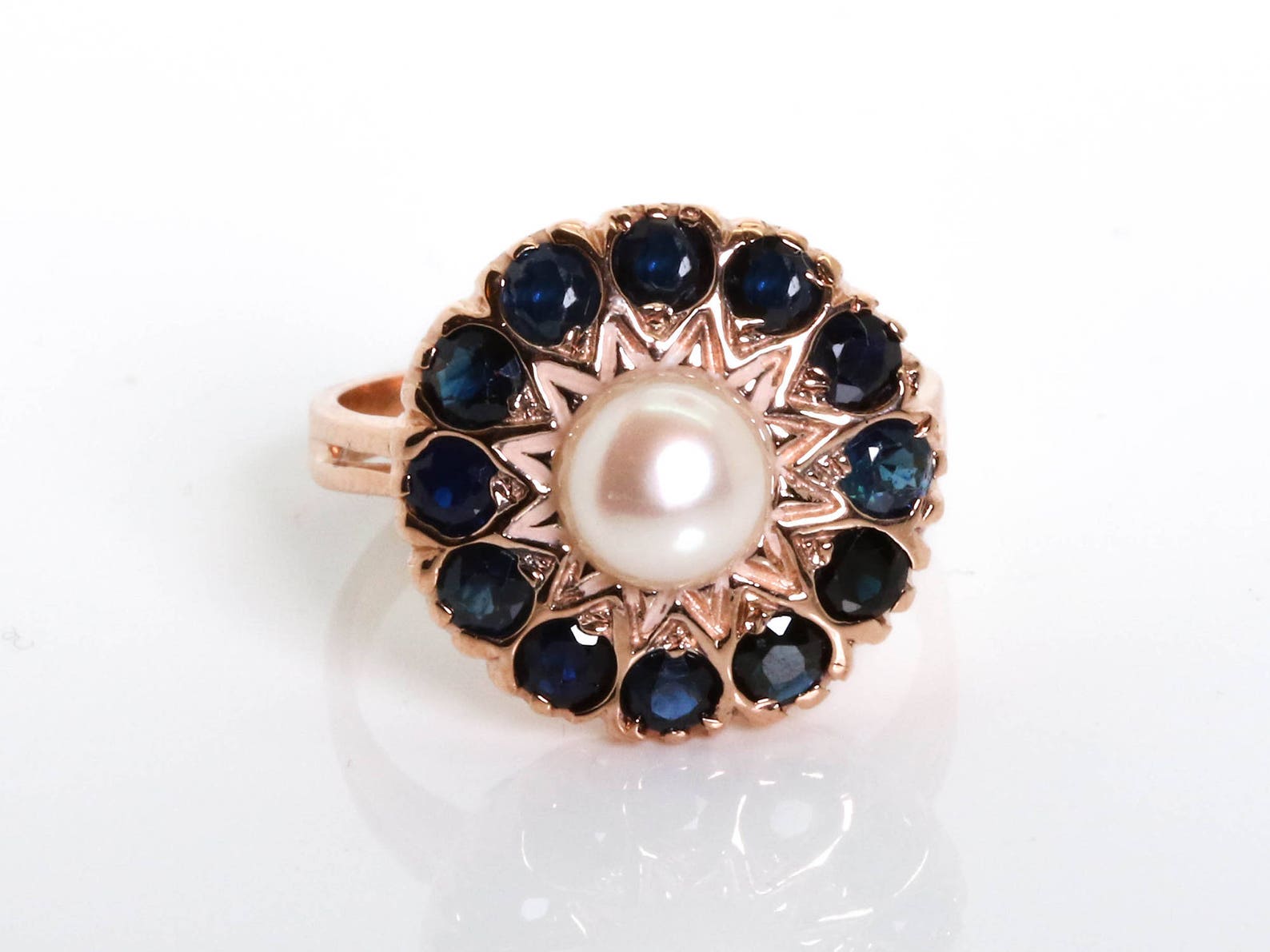 Pearl Blue Sapphire Ring Pearl and Sapphire Rose Gold Ring - Etsy