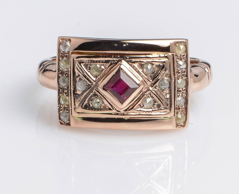 Square Ruby Ring Frame Shaped Ring Vintage Ring With Ruby - Etsy