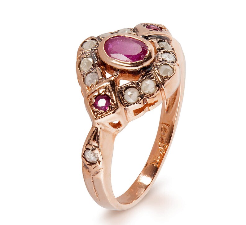 Pink Ruby Ring Ruby Rose Cut Diamonds Ring July Birthstone - Etsy