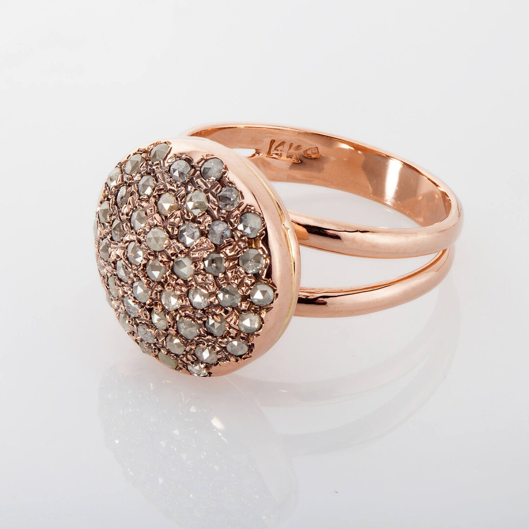 Rose Cut Diamonds Ring - Pave Diamond Ring - Rose Gold Diamond Ring ...
