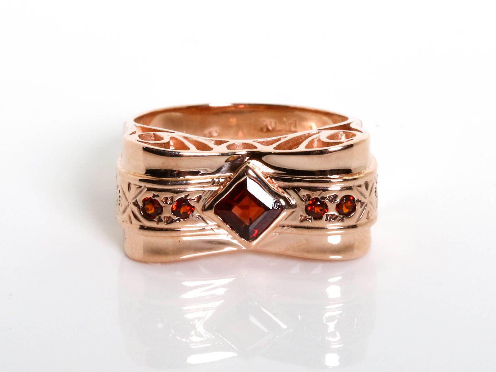 Garnet Rose Gold Ring Vintage Garnet Ring Bow Garnet Ring - Etsy