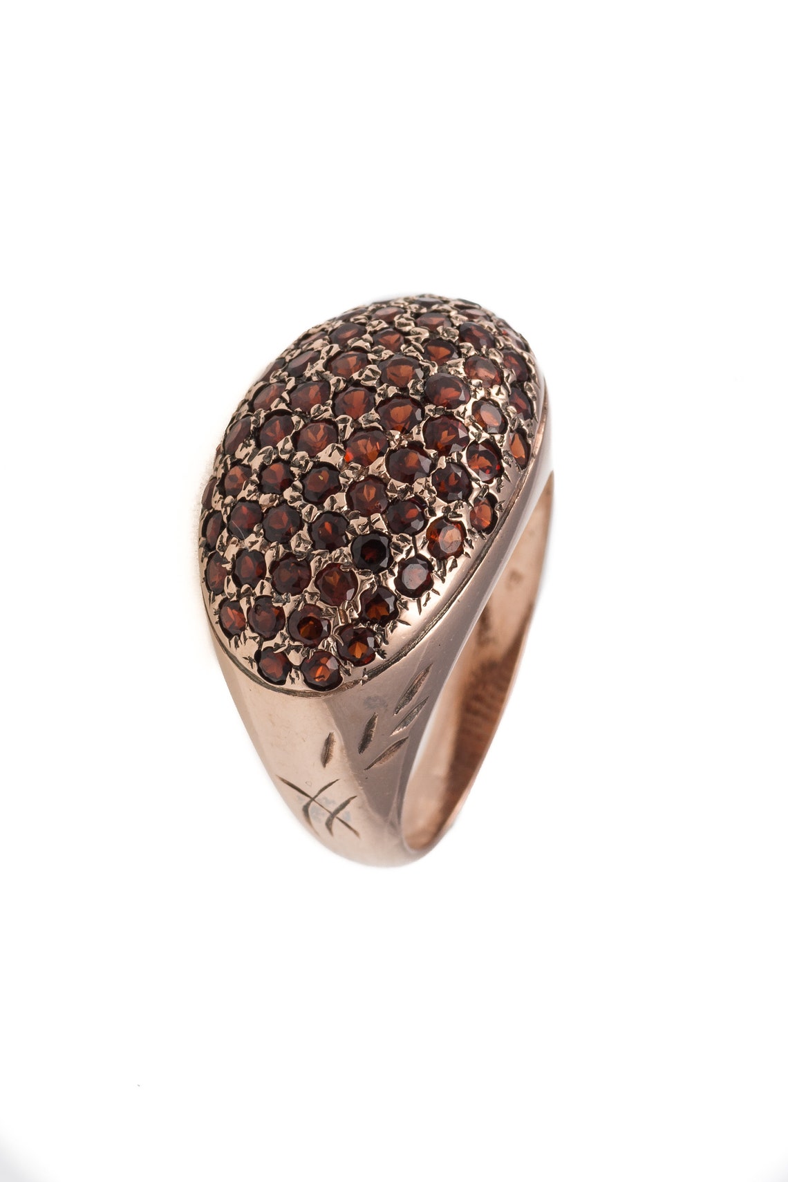 Garnet Pave Petal Gold Ring - Anniversary Ring - Pave Setting Dome ...