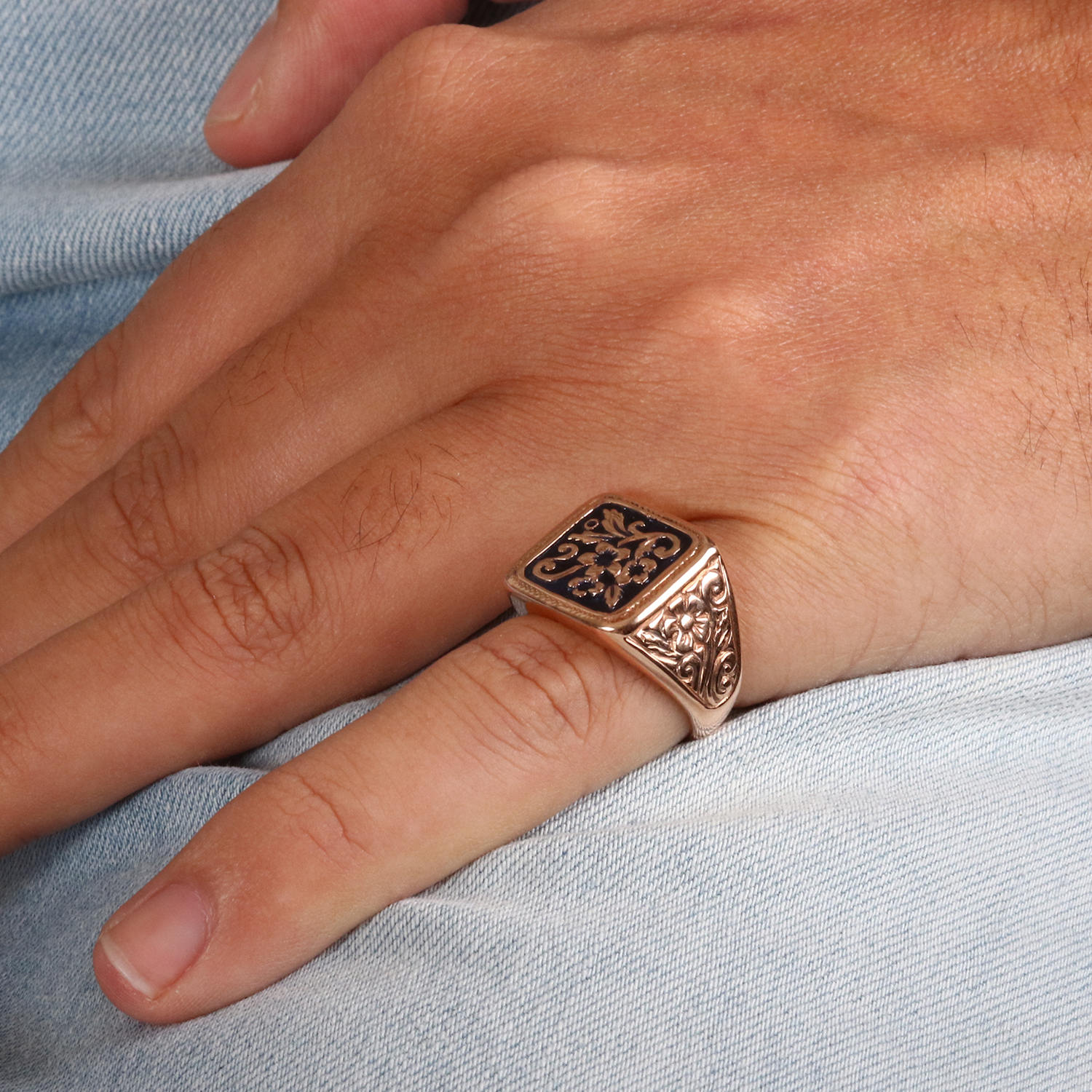 Men Ring - Enamel Ring - Wedding Ring - Square Enamel Ring for Him ...