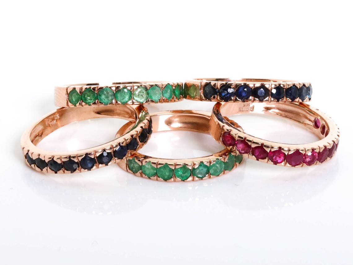 Half Eternity Gemstone Band Stackable Multi Gemstone Band - Etsy