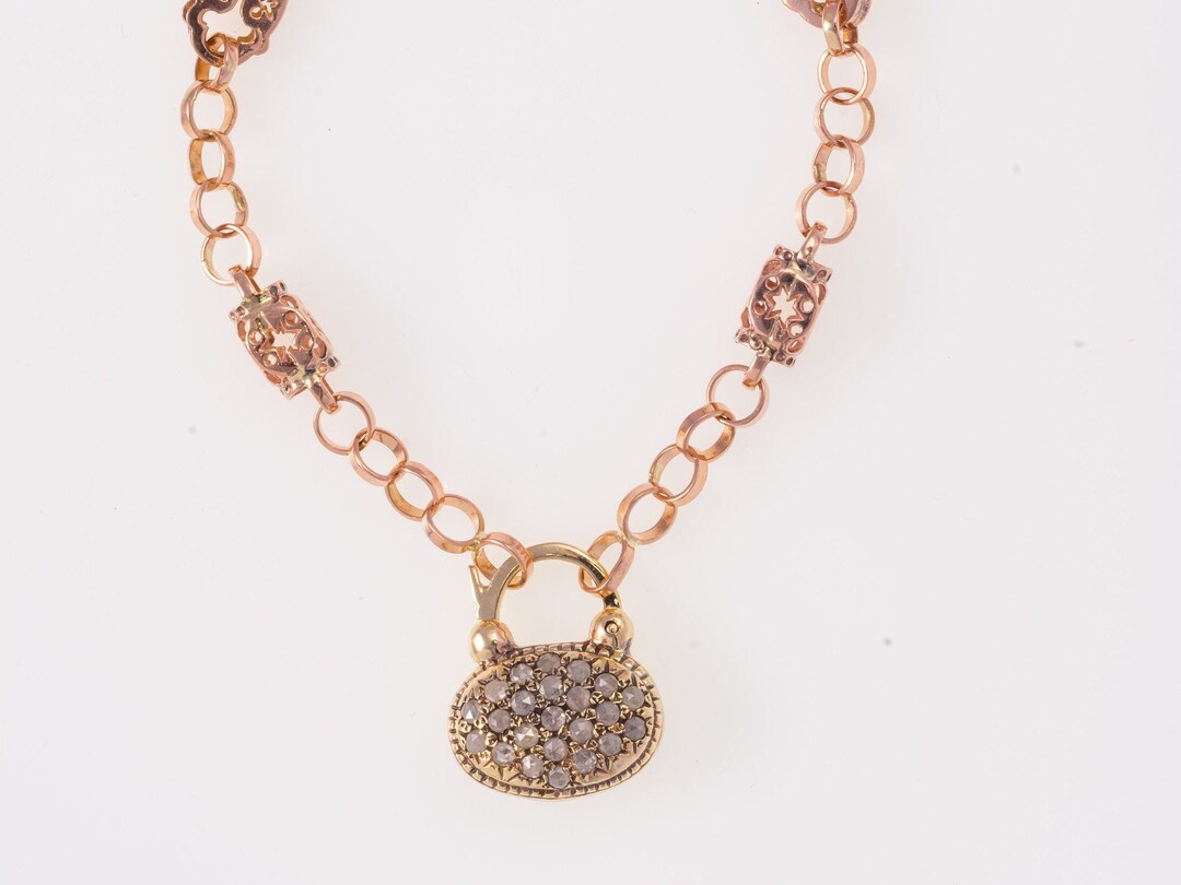 Oval Pave Diamond Padlock - 14K Gold Diamond Padlock - Vintage Gold ...