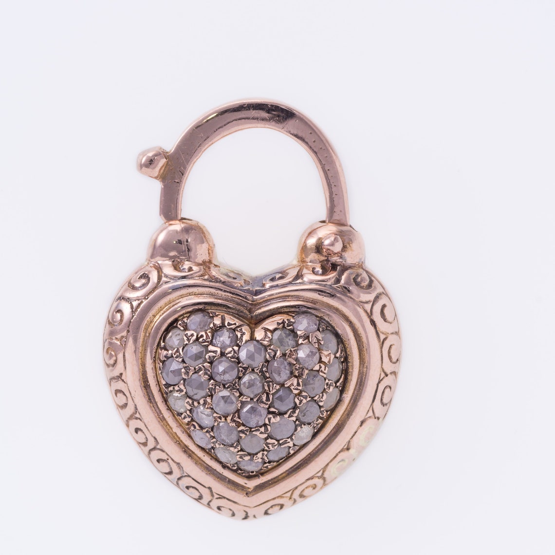 Solid Gold Heart Diamond Padlock Gold Heart Diamond Pandant - Etsy Israel
