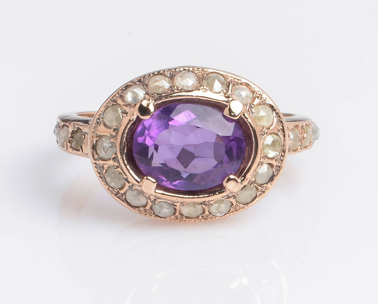 Ring With Amethyst and Diamonds Oval Ring Set With Amethyst - Etsy