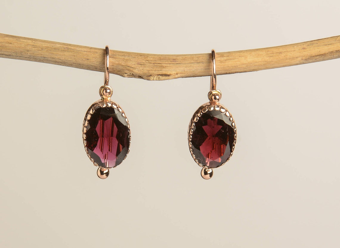 Rose Gold Garnet Earrings - January Birthstone - Vintage Jewelry ...