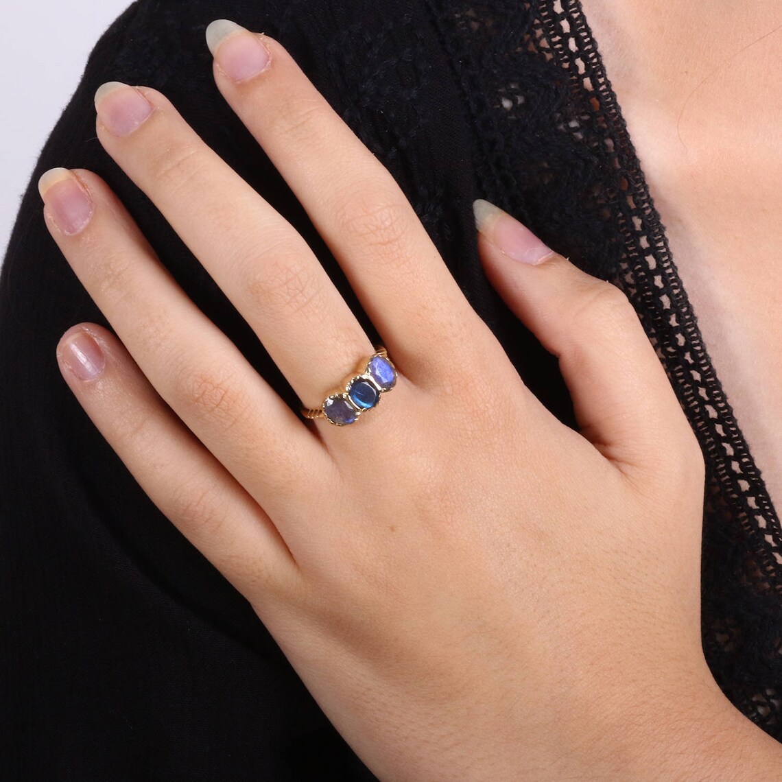 Signature Three Stone Ring Women Ring Signature Art Deco | Etsy