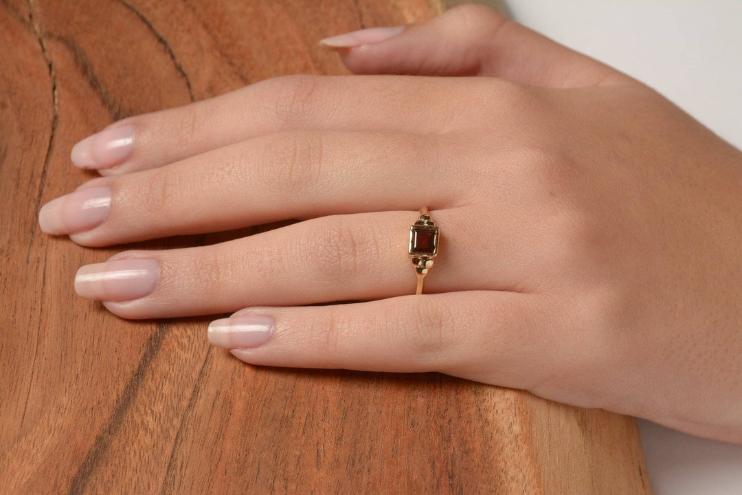 Square Garnet Ring - Small Ring - Gemstone Ring - Minimalist Gold Ring ...