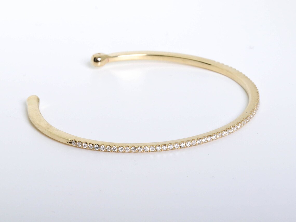 Gold Diamond Open Bracelet Open Cuff Diamond Bracelet | Etsy