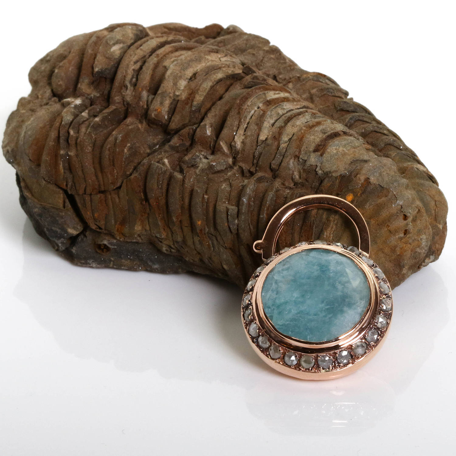 Round Aquamarine and Diamonds Blue Padlock - Large Blue Vintage Gold ...