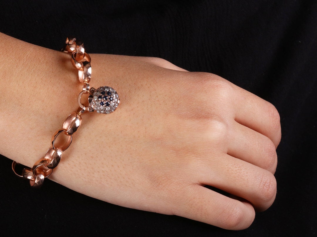 Round Sapphire Diamond Padlock - Padlock Charm - Rose Gold Sapphire ...