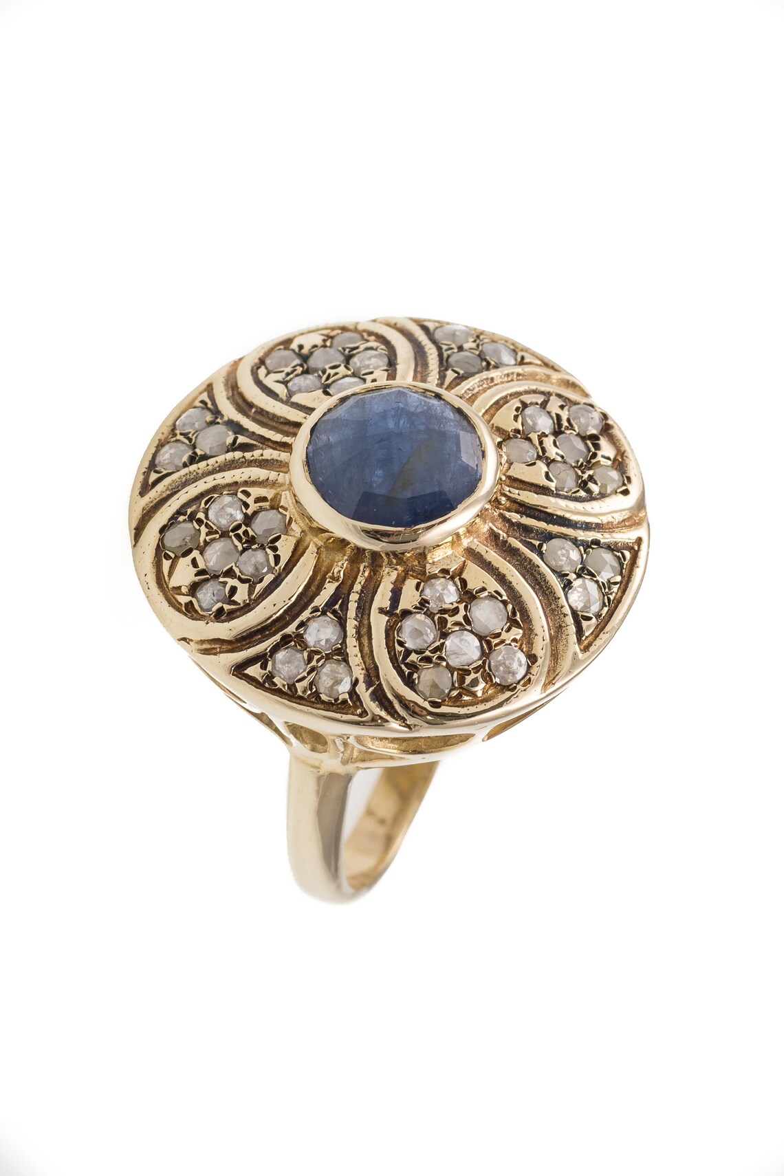 Gemstone Flower Ring With Sapphire and Diamond - Anniversary Ring ...