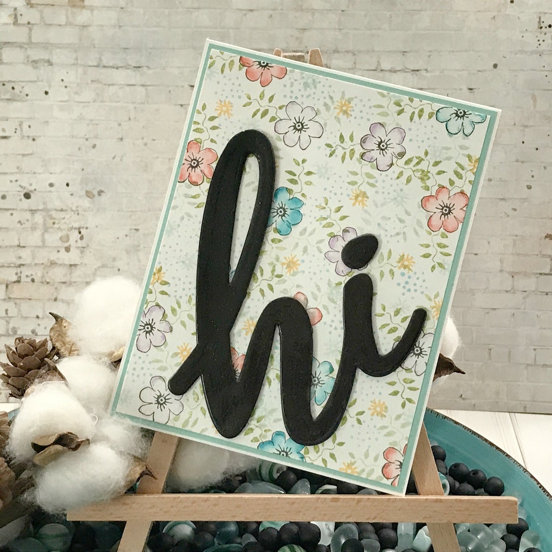 Handmade Greeting Card - Floral Stamped HI Greeting Card - HI Note Card ...