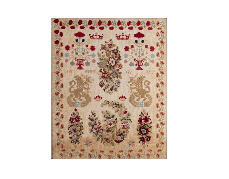 The Two Lions - Antique Dutch Cross Stitch Chart - PDF Pattern - Etsy