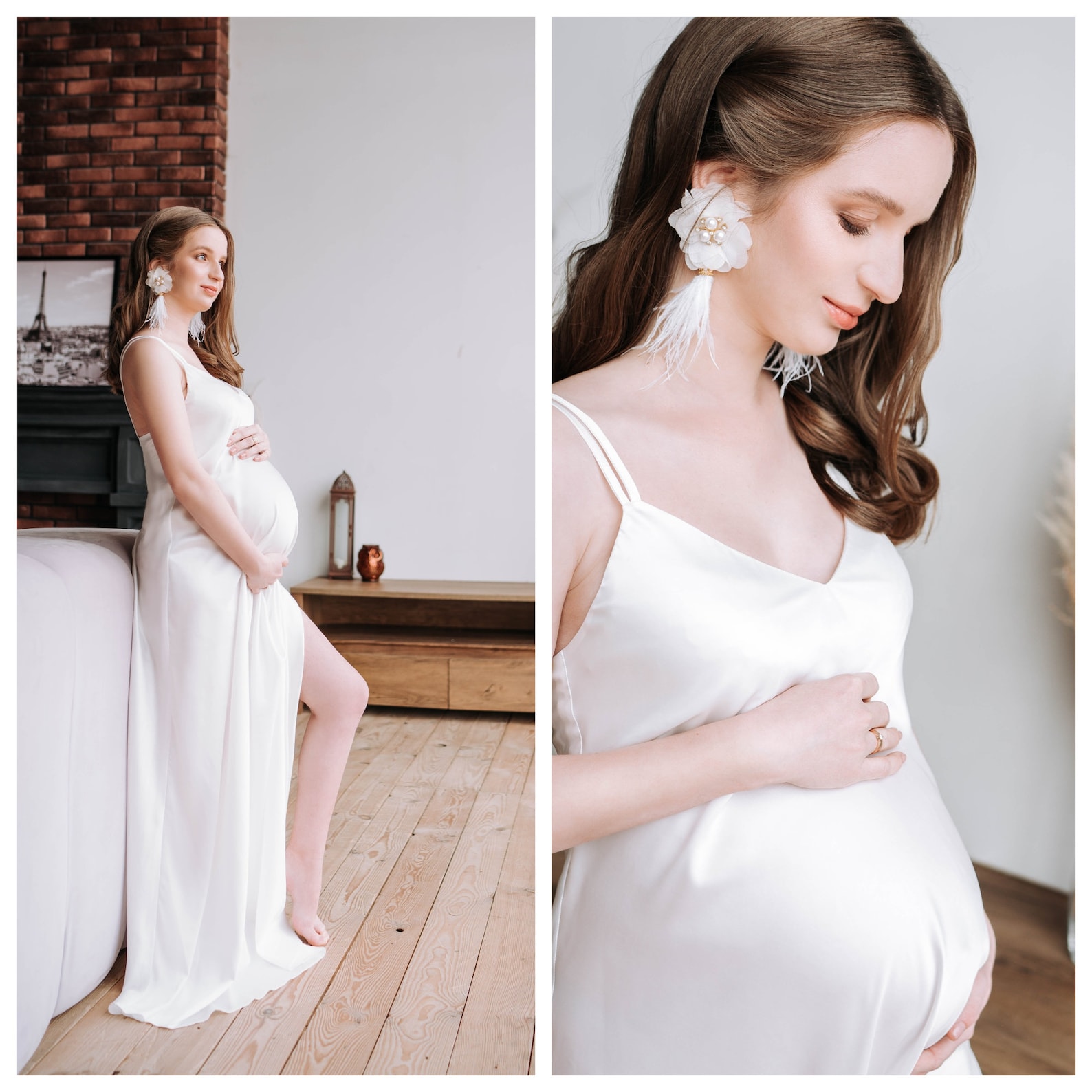 White Silk Maternity Gown: Adjustable Strap Slip Dress - Etsy